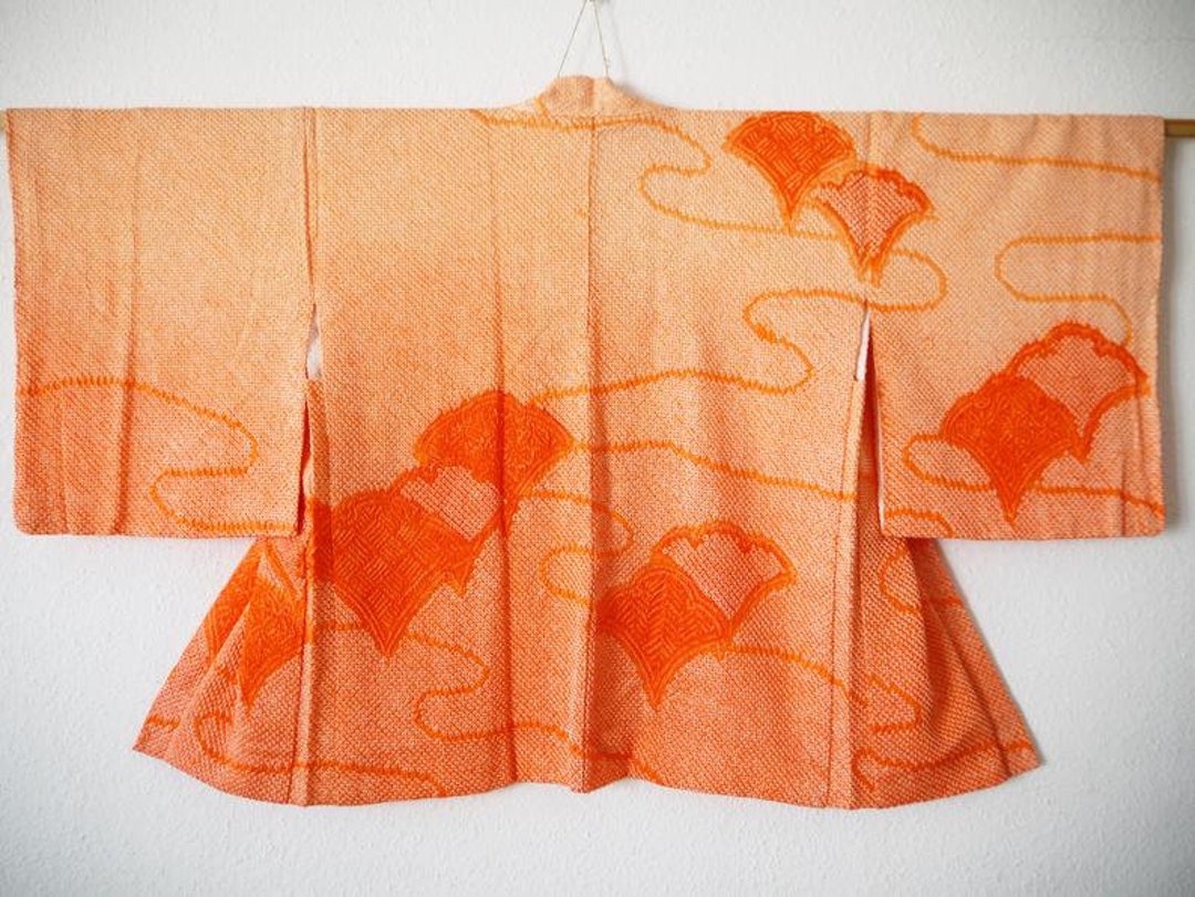 Orange Shibori Kimono Jacket – Japanese Silk Haori | Tie-dye With Fan ...