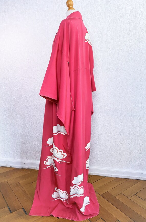 1960's unused vintage raspberry pink shiny long kimo… - Gem