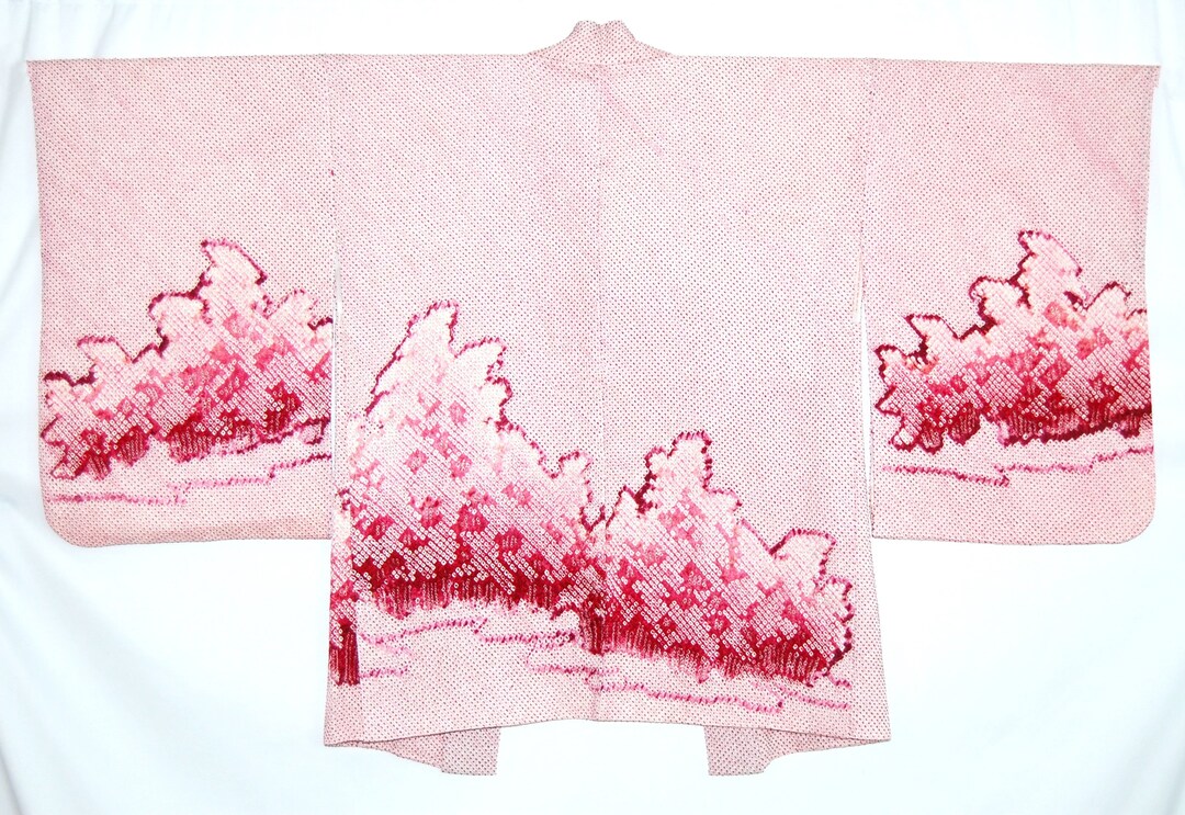 1960's Japanese Vintage HAORI /cherry Purple Forest Motif Shibori Tie ...