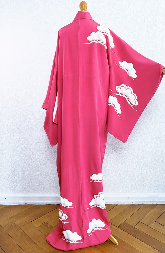 1960's unused vintage raspberry pink shiny long kimo… - Gem