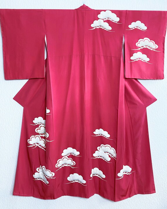 1960's unused vintage raspberry pink shiny long kimo… - Gem