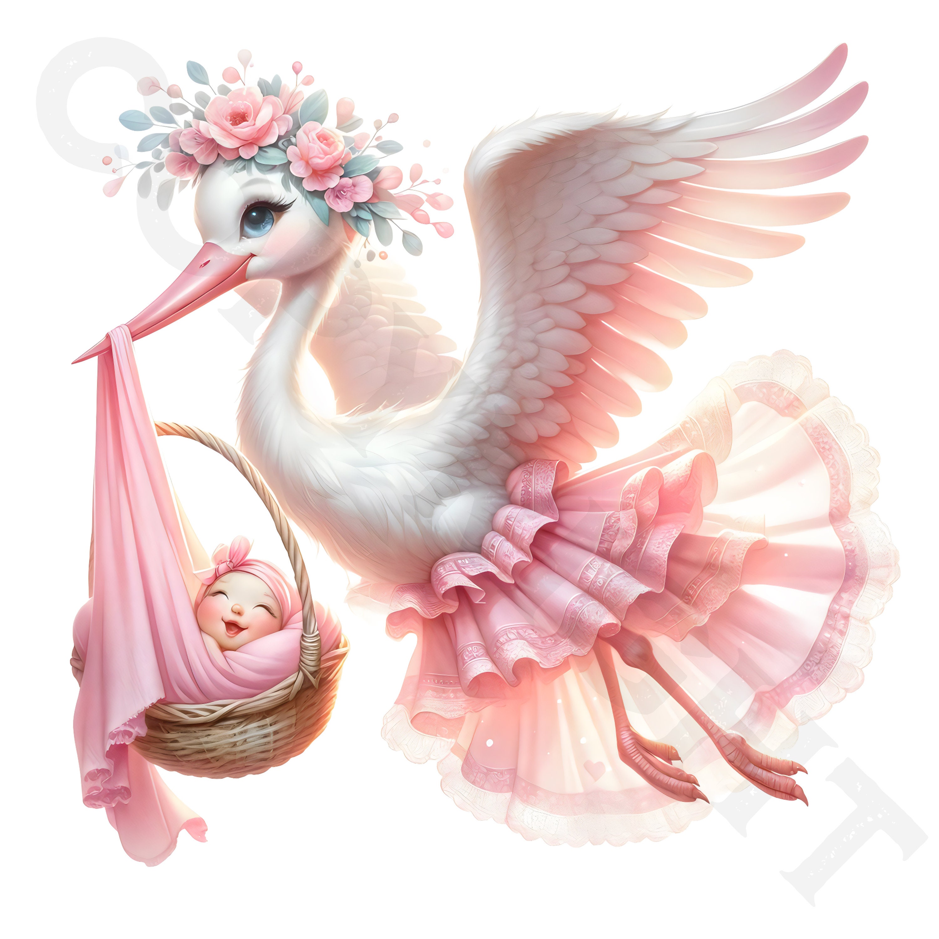 Pastell rosa Storch Baby Mädchen Clipart | 10 Transparente PNG-Bilder ...