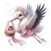 Pink Stork Black Baby Clipart | Baby Shower PNG (digital Download) - Etsy