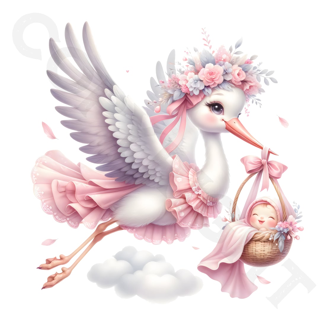 Pastel Pink Stork Baby Girl Clipart | 10 Transparent PNG Images | Baby ...