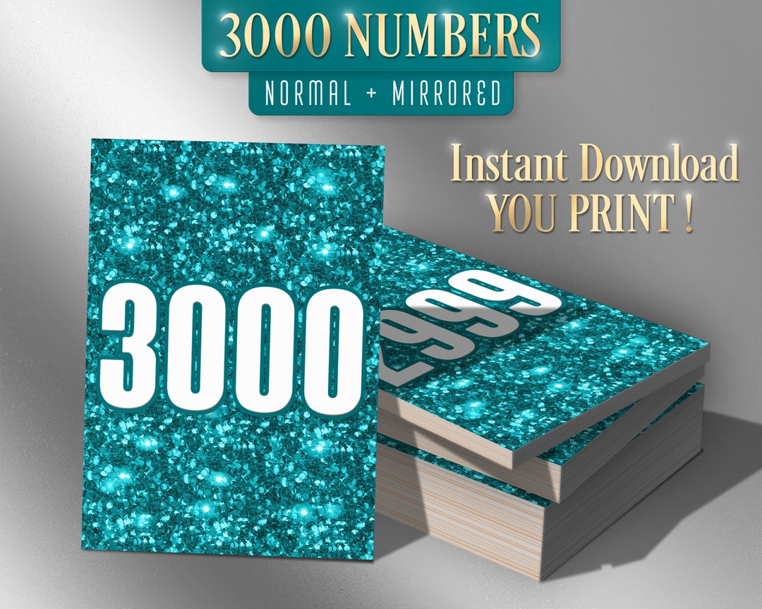 3000 Printable Facebook Live Numbers, Turquoise Glitter (digital ...