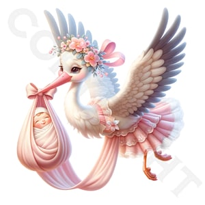 Pastel Pink Stork Clipart | Baby Girl Arrival PNG Images (digital ...