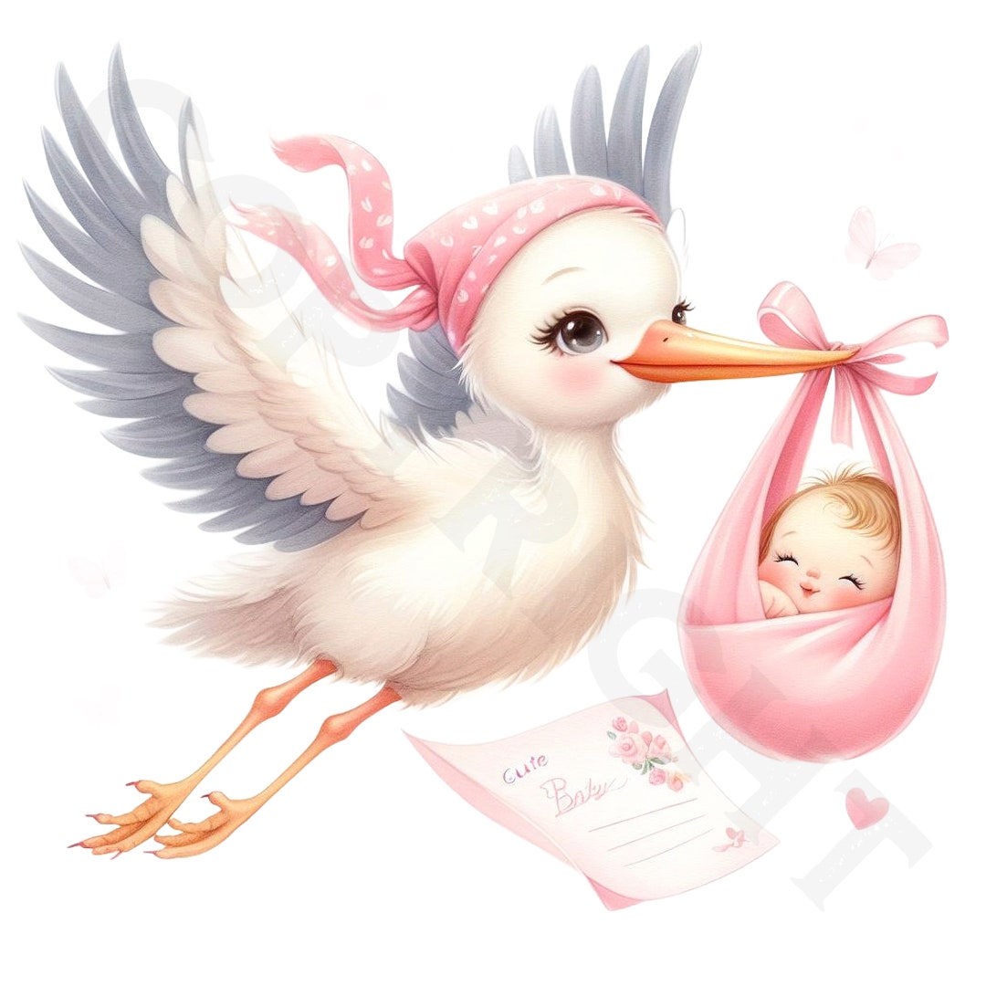 Stork Baby Girl Clipart | 10 High-quality Transparent PNG Images | Baby ...