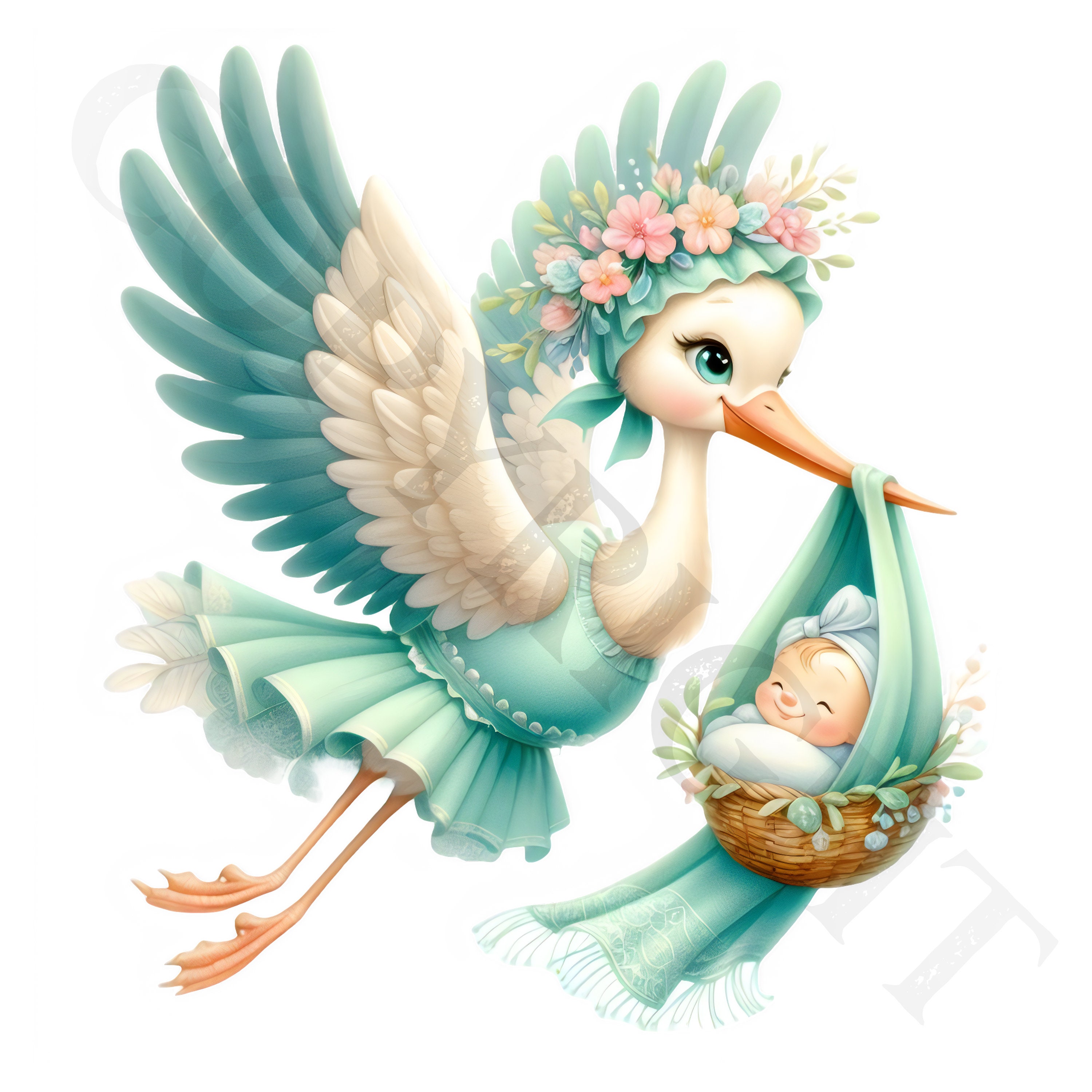 Stork Baby Girl/boy Clipart | Transparent PNG Images (digital Download ...