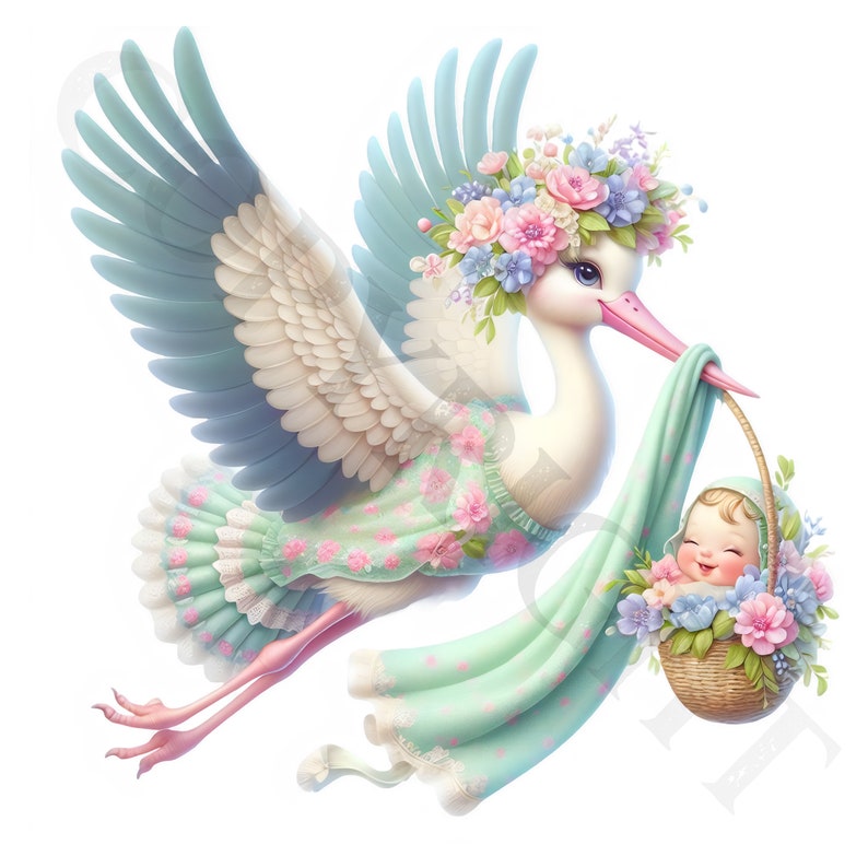 Stork Baby Clipart Green Pink Blue Purple 10 PNG Images Baby Arrival ...