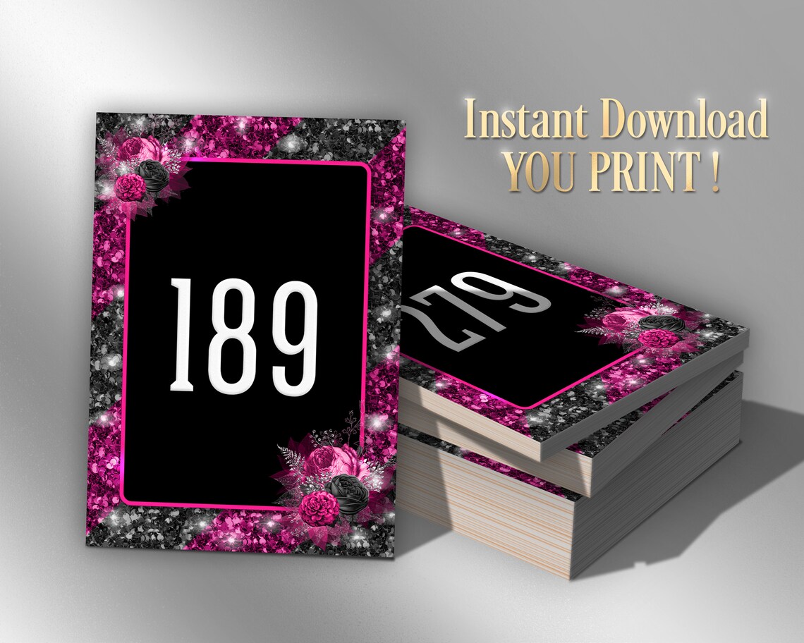 Floral Glitter Facebook Live Number Cards, Mirrored Option (digital ...