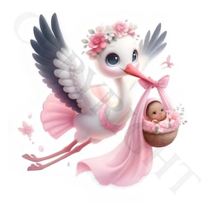 Pink Stork Carrying Black Baby Clipart | 10 Transparent PNG Images ...