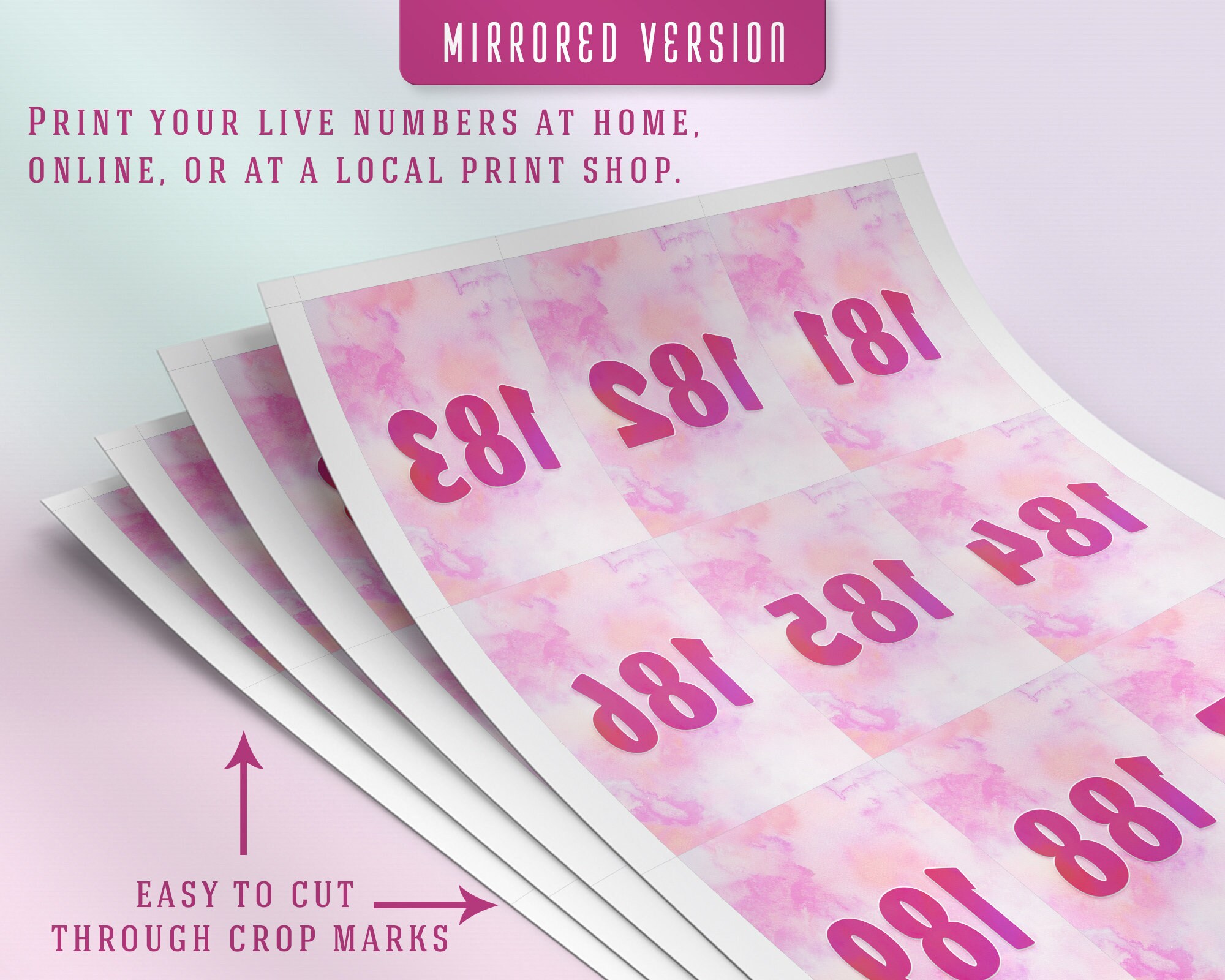 Watercolor Live Number Cards 1-1000, Mirrored Printable Tags (digital ...