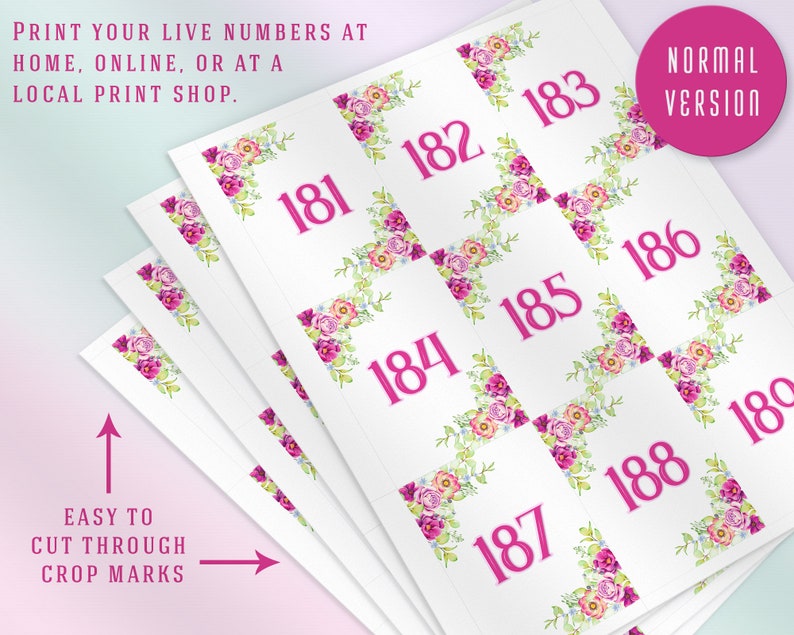 Floral Facebook Live Sale Numbers, Printable Cards, Normal + Mirrored ...