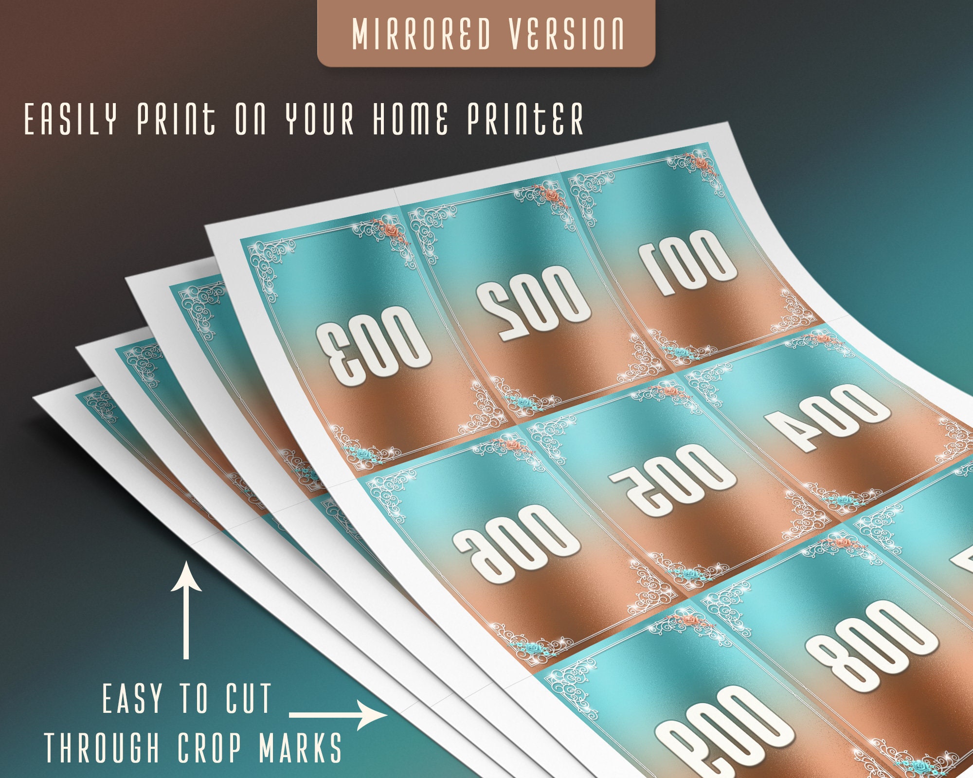 Turquoise Copper Number Cards 1-300, Mirrored, (PDF) - Etsy