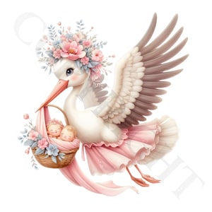 Pastel Pink Stork Delivers Baby Twins Clipart | 10 Transparent PNG ...
