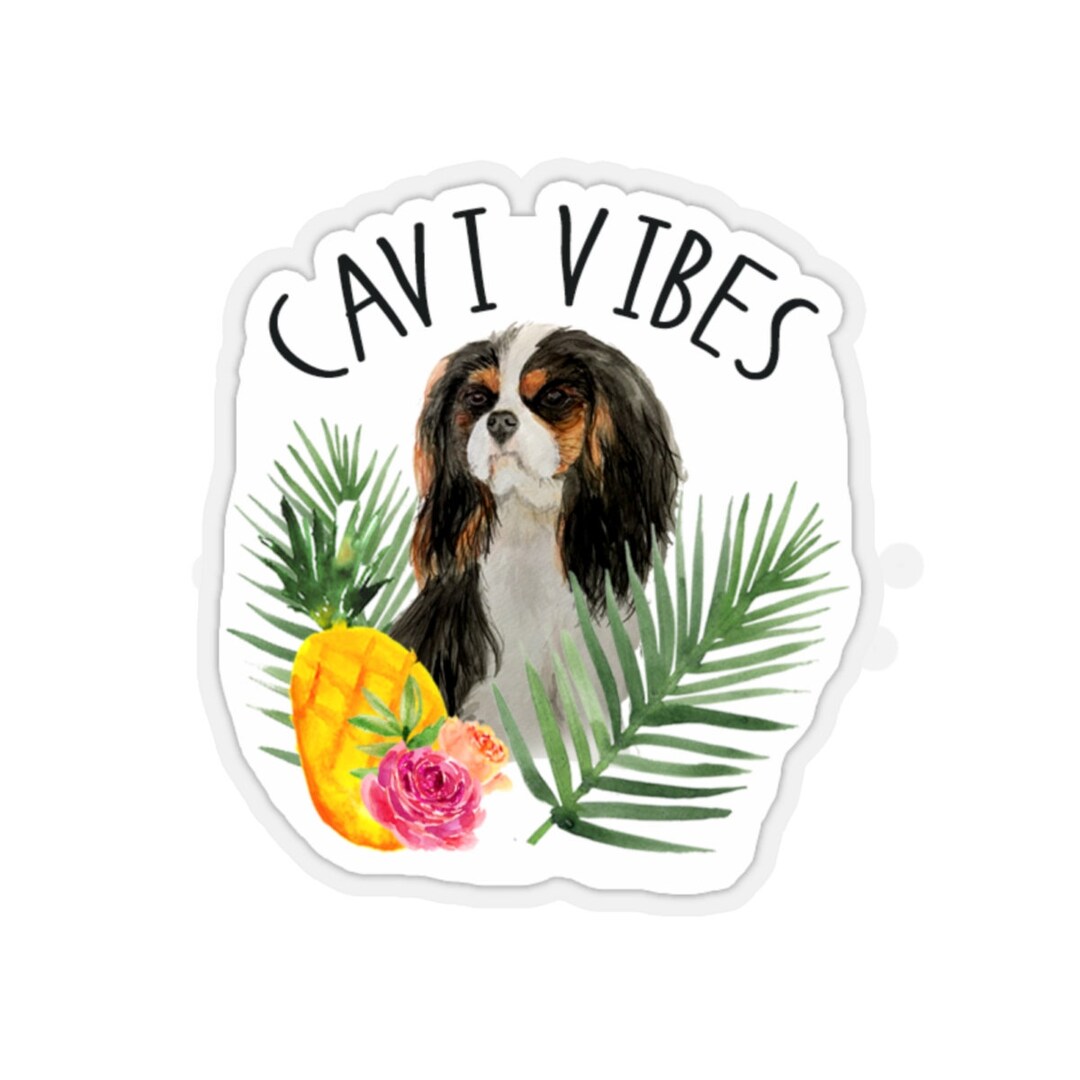 Tri Color Cavalier King Charles Spaniel Tropical Vibe Stickers, I Love ...