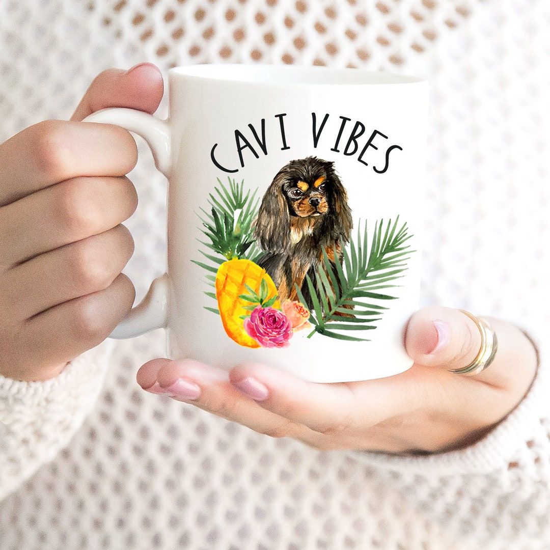 Black and Tan Cavalier Tropical Coffee Mug 11oz, Cavi Vibes Cavalier ...