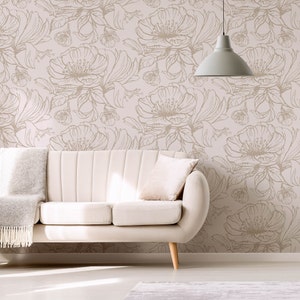 Beige Abstract Floral Wallpaper, Geometric Flower Abstract Wallpaper ...