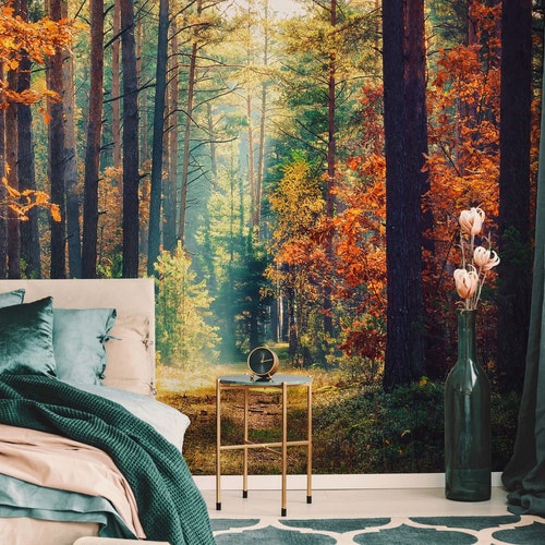 Nature Forest Wall Mural Wallpaper Bedroom Wallpaper - Etsy