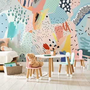 Colorful Abstract Shapes Art Wall Mural Modern Bedroom - Etsy