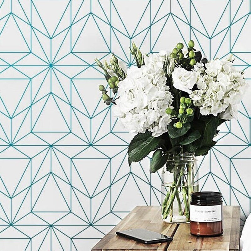 Teal Geometric Wallpaper - Etsy