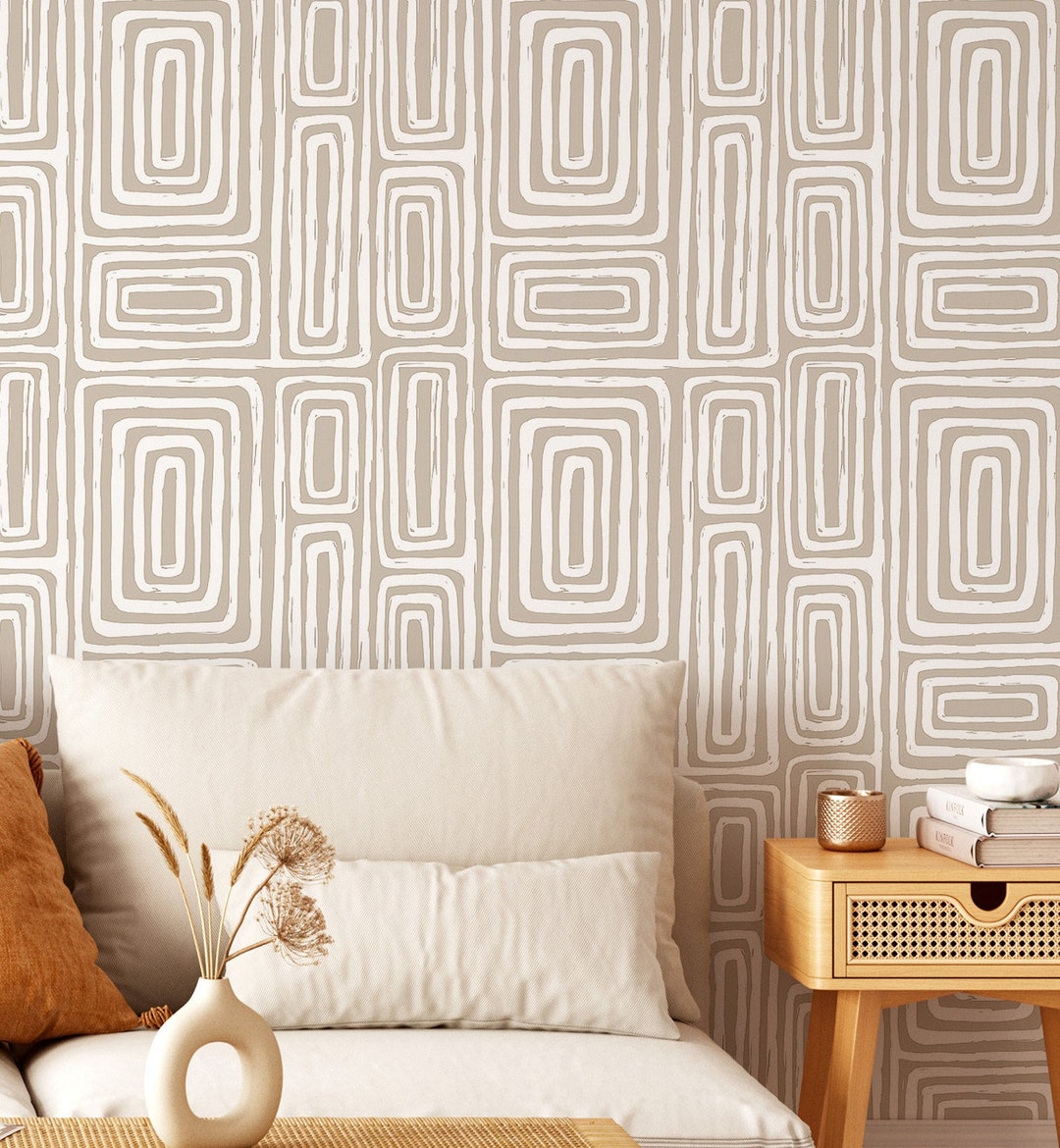 Beige Geometric Wallpaper, Modern Abstract Wallpaper, Boho Style Peel ...