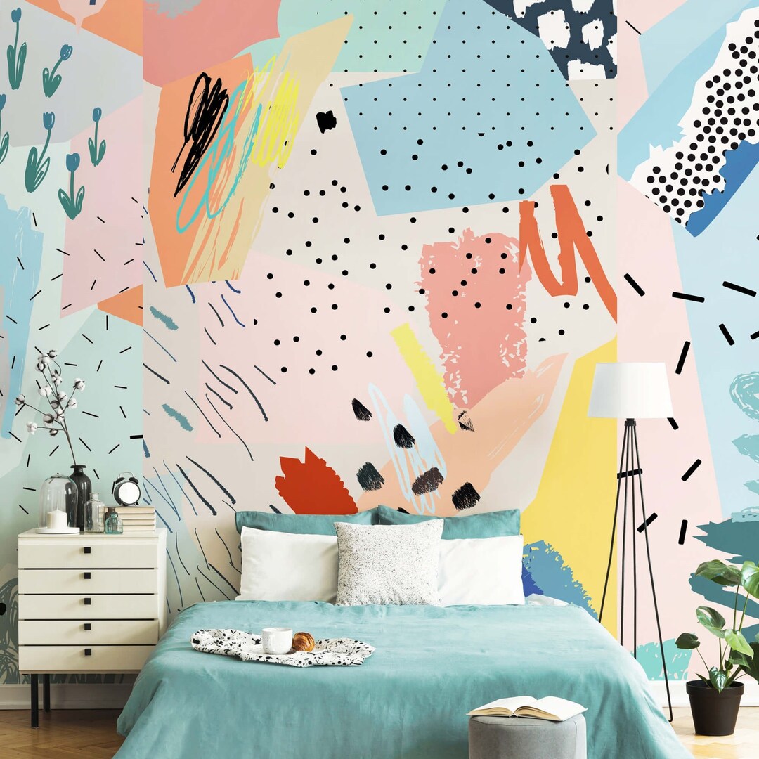 Abstract Shapes Removable Wallpaper, Colorful Geometric Wallpaper, Kids ...