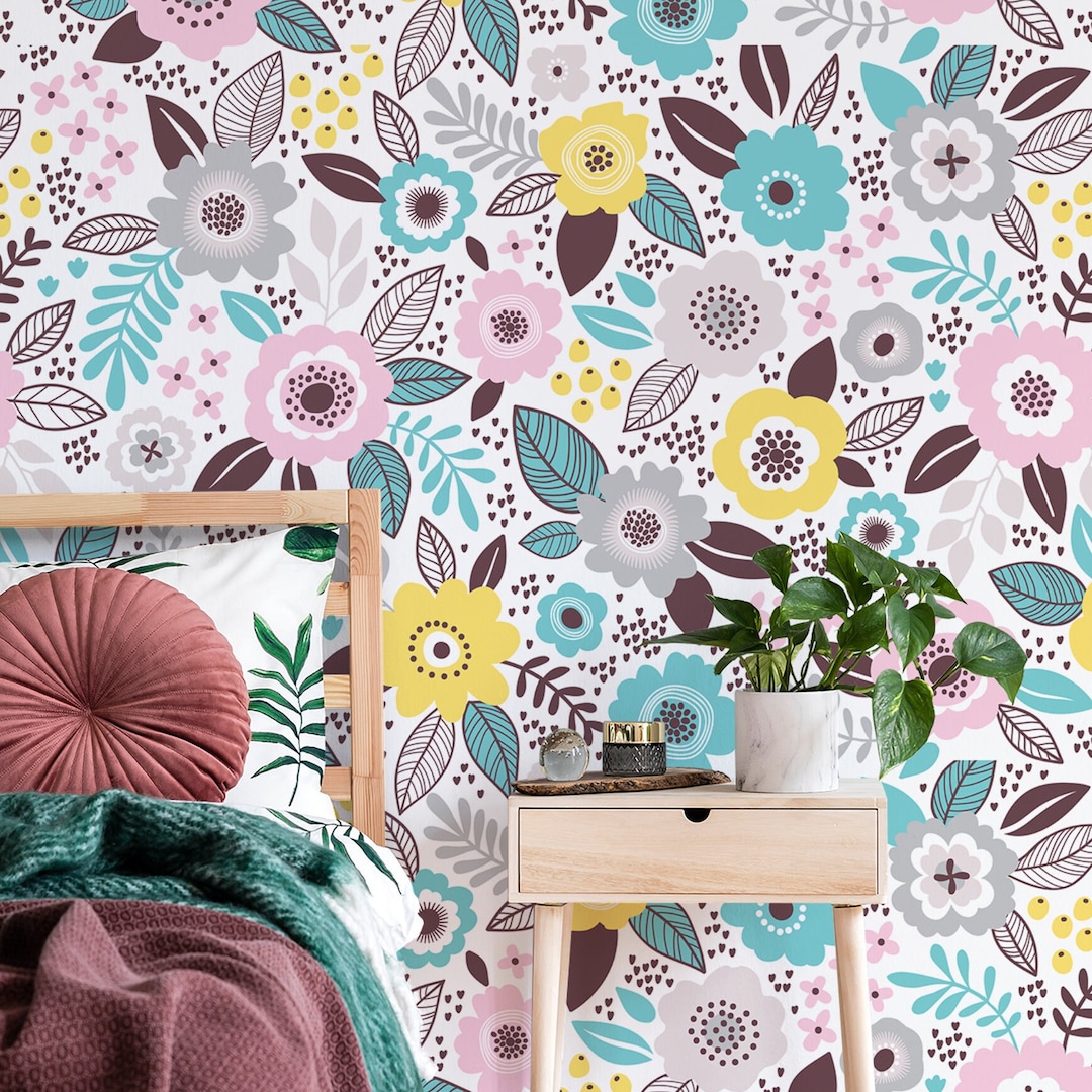 Watercolor Textured Mural, Flower Wall Mural, Botanical Wallpaper ...