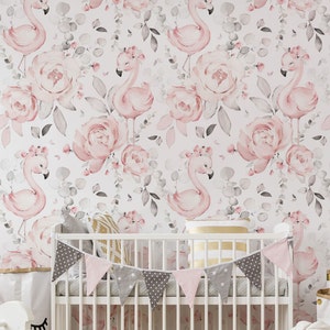 Girls Pink Theme Nursery Wallpaper, Peony Peel & Stick Floral Wallpaper ...