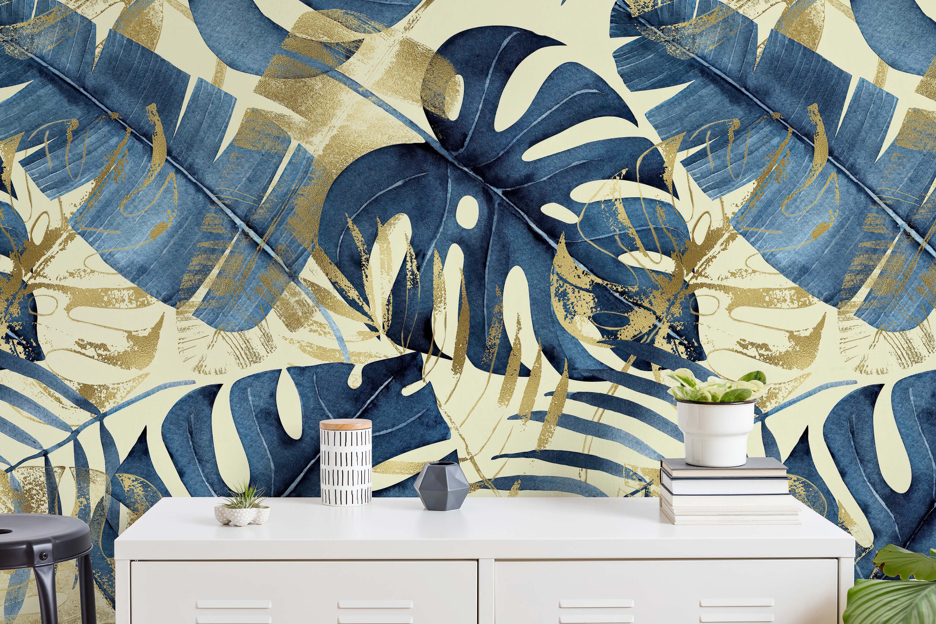 Tropical Blue Leafy Wallpaper Design Self Adhesive Livingroom - Etsy