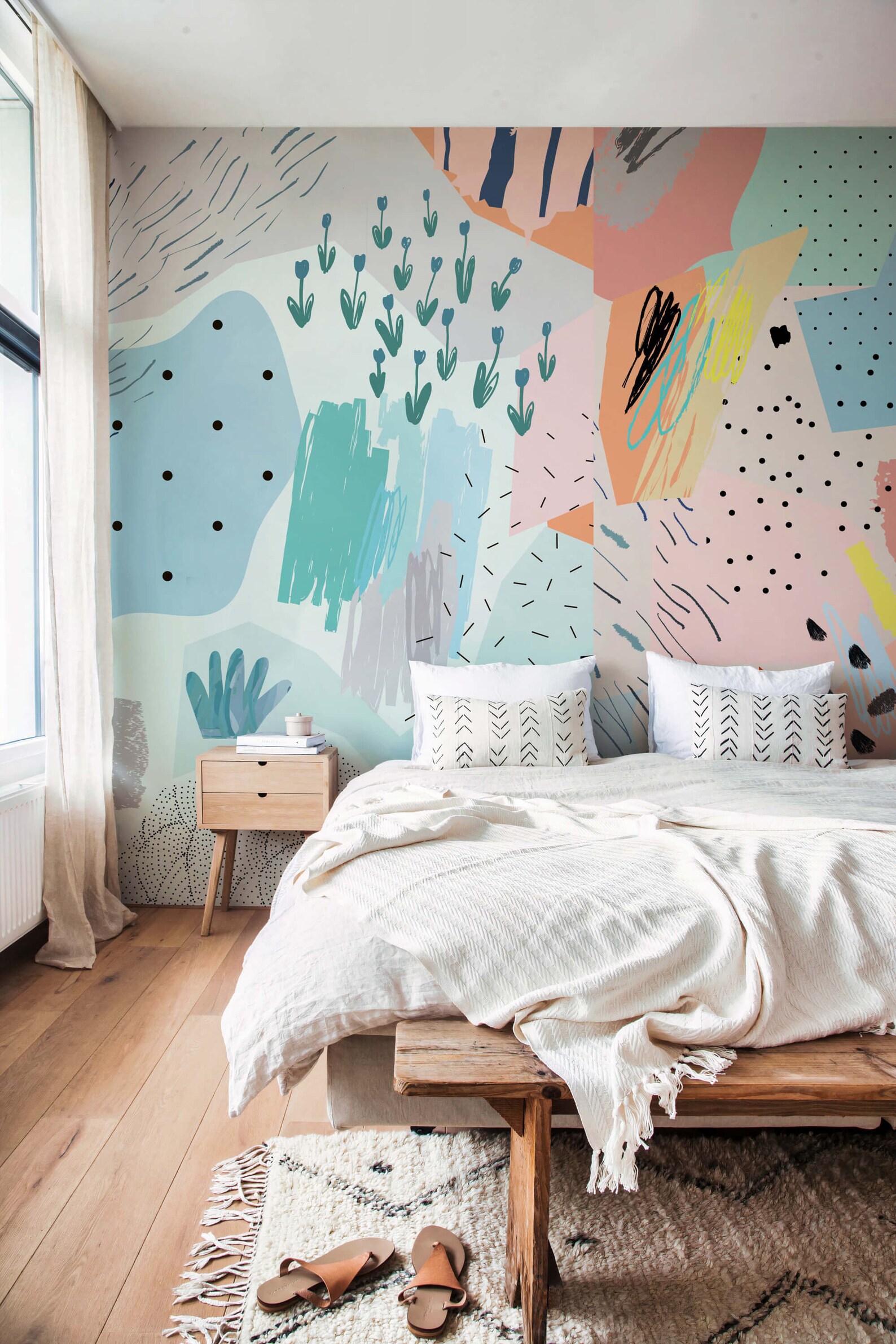 Colorful Abstract Shapes Art Wall Mural Modern Bedroom - Etsy