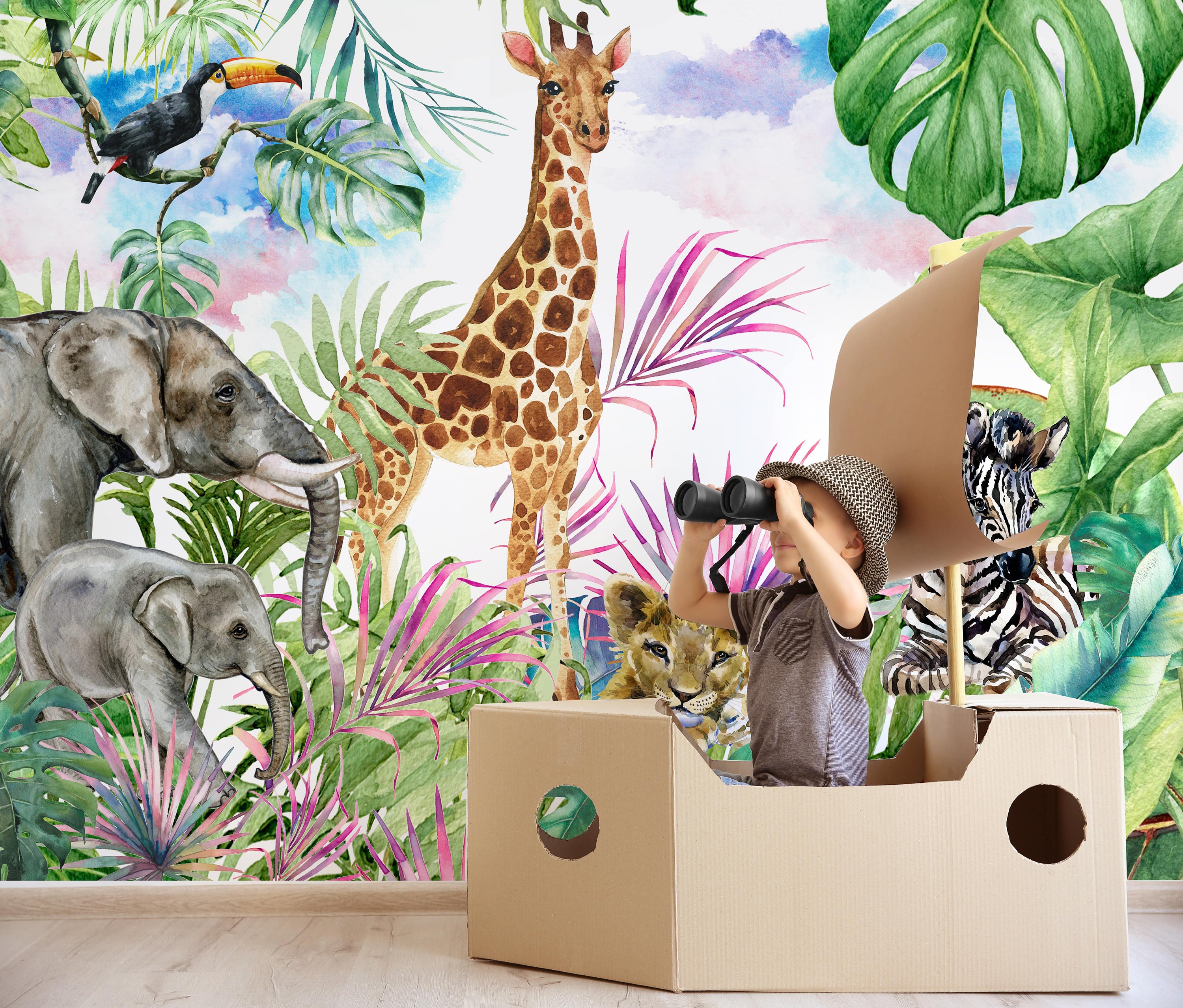 Kid's Jungle Safari Wallpaper Nursery Wallpaper Peel and - Etsy UK