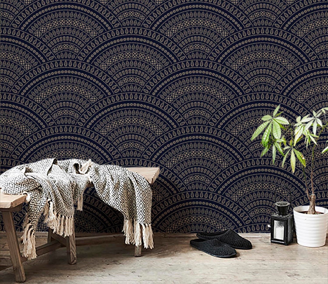 Scallop Wallpaper, Blue Removable Peel and Stick Wallpaper, Dark Blue ...