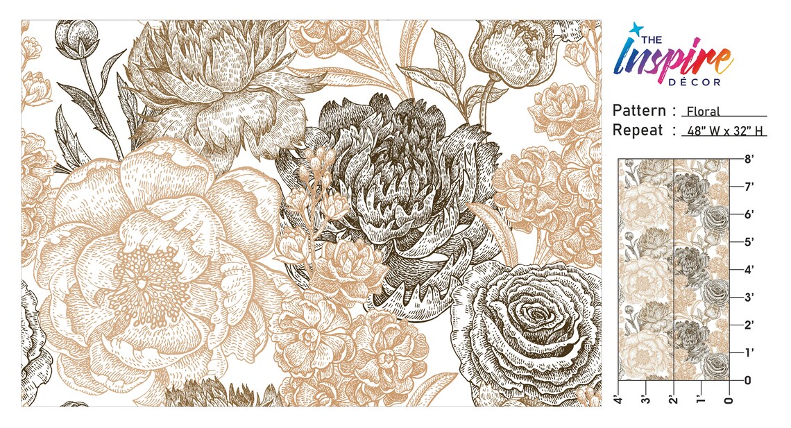 Vintage Brown Floral Wallpaper for Walls Large Flowers Wall - Etsy México
