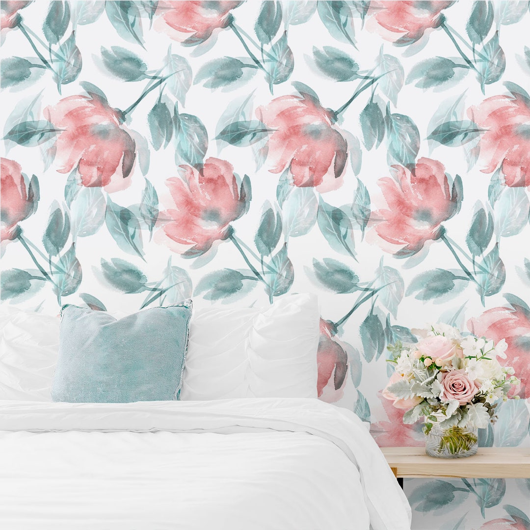 Pink Roses Mural, Vinyl Wallpaper, Aesthetic Vintage Wall Decor ...