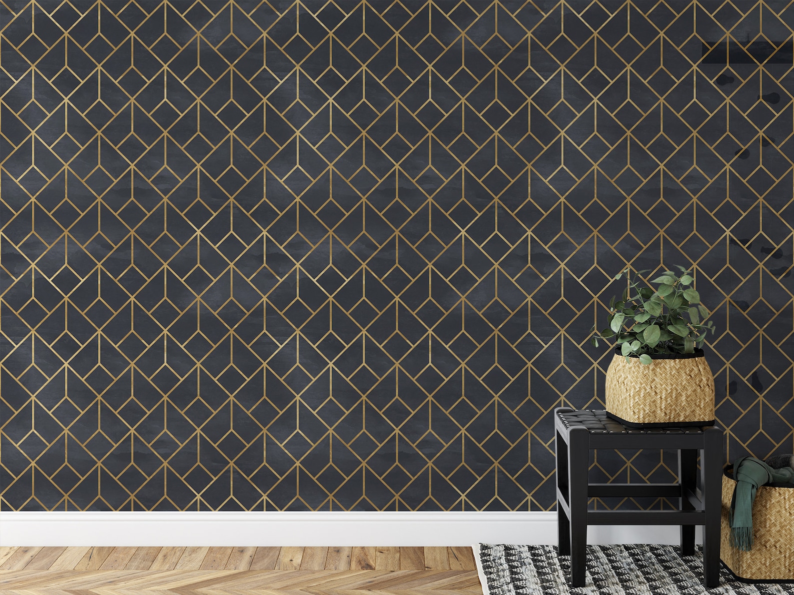 Peel and Stick Wallpaper Home Decor Black & Gold Geometric | Etsy