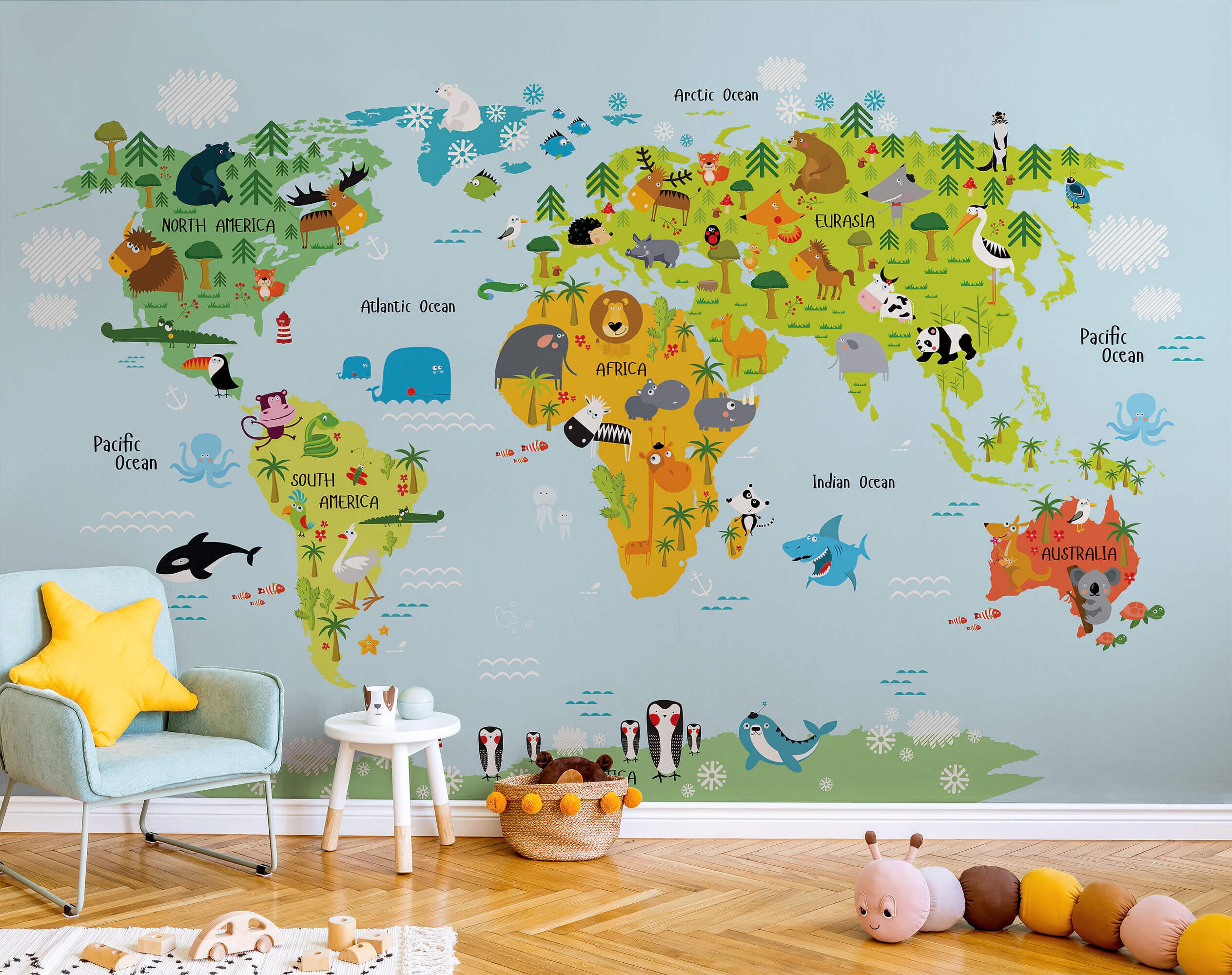 Educational World Map Wallpaper for Kid's Bedroom Nursery - Etsy