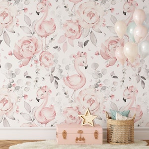 Girls Pink Theme Nursery Wallpaper, Peony Peel & Stick Floral Wallpaper ...