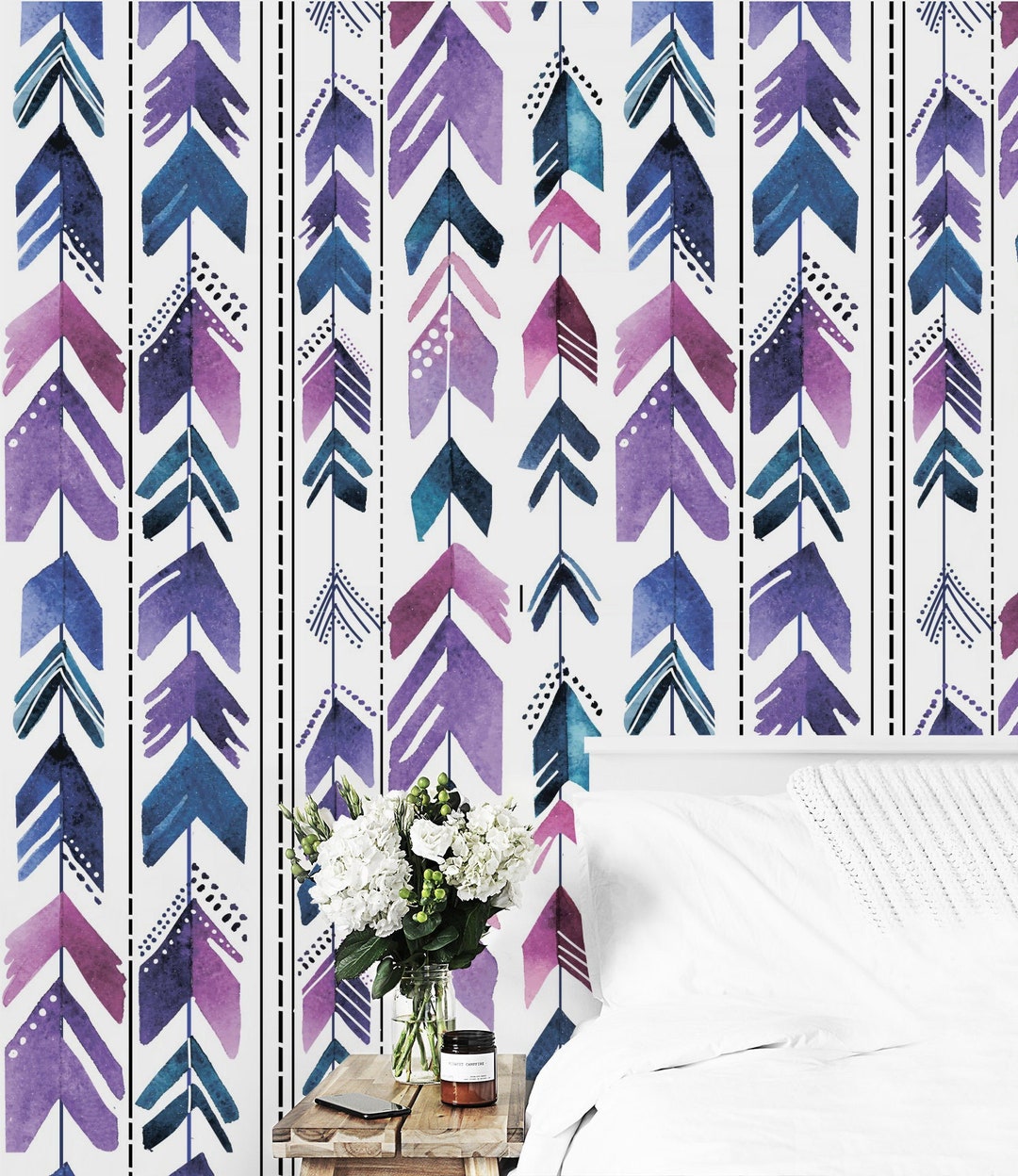 Removable Purple Wallpaper, Retro Geometric Wallpaper, Vintage Abstract ...