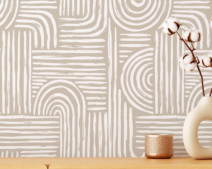 Boho Wallpaper Abstract Shape Art Wall Mural Peel and Stick ...