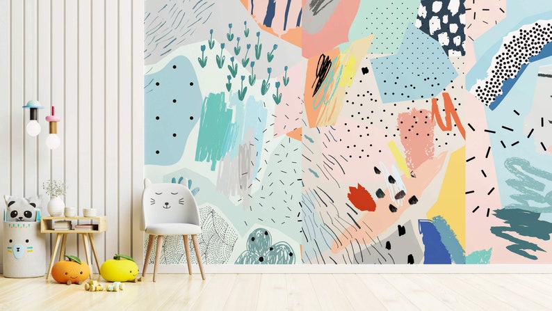 Colorful Abstract Shapes Art Wall Mural Modern Bedroom - Etsy