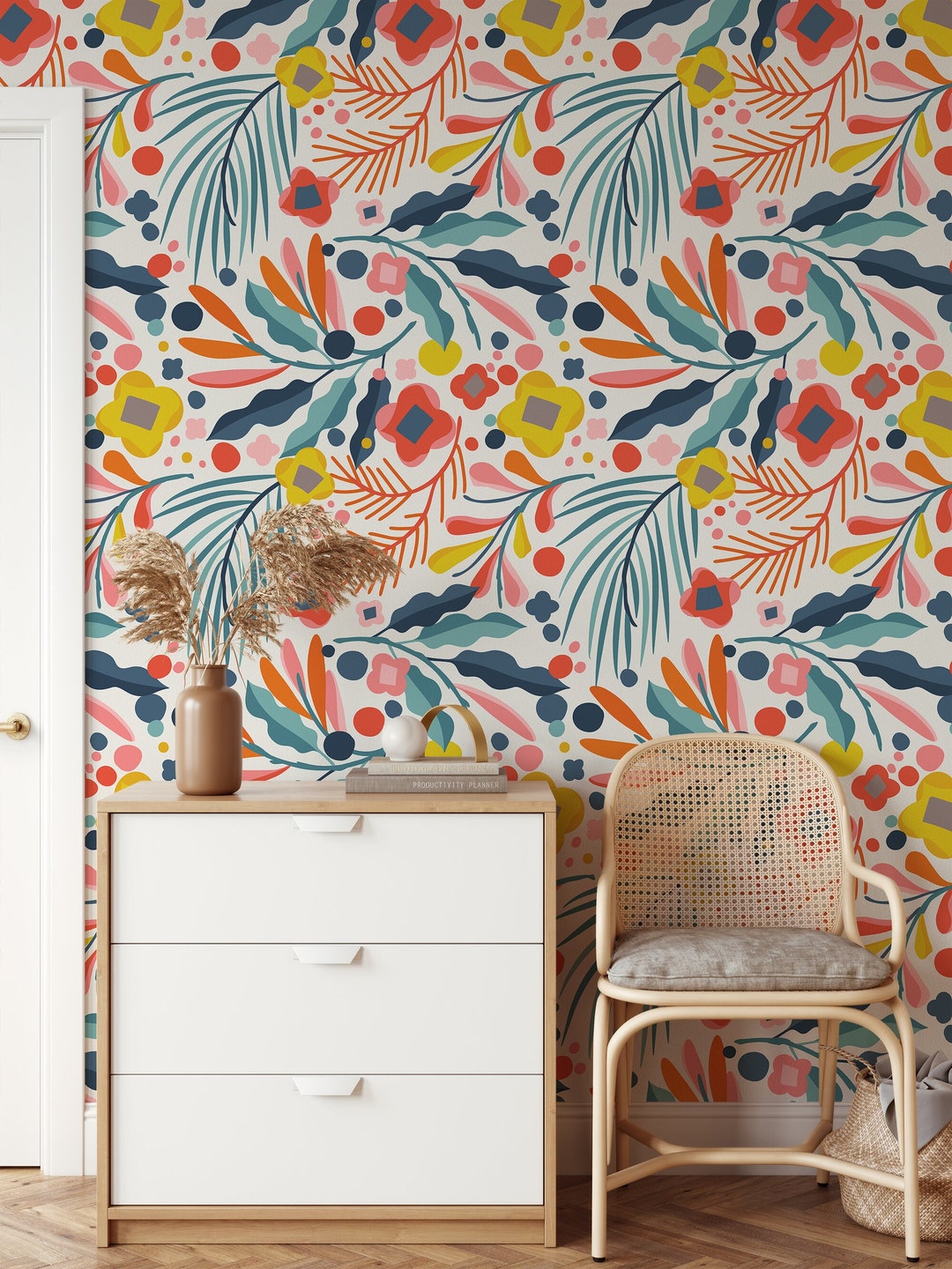 Scandinavian Folk Art Wallpaper Removable Wallpaper Peel and - Etsy