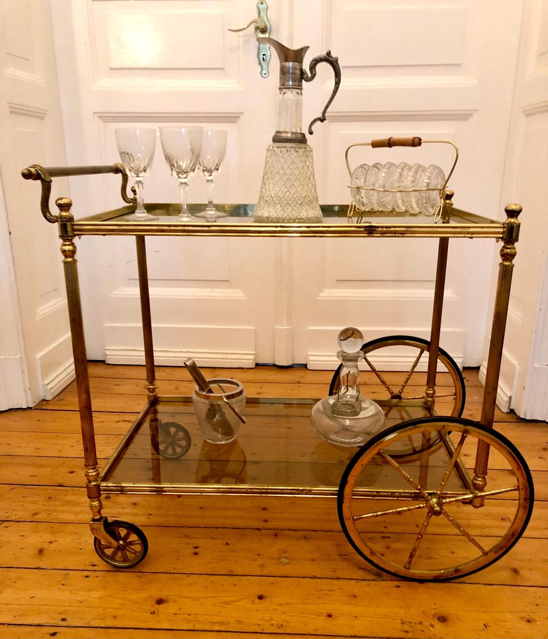 Neoclassical Rustic Tea Trolley/serving Cart / Solid Brass, Ornately ...