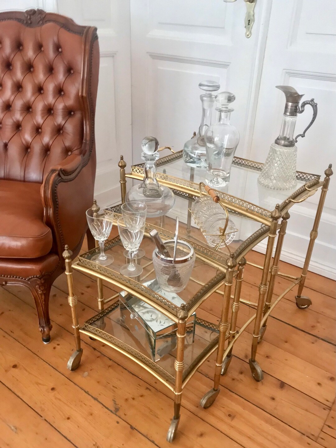 Vintage Hollywood Regency Set of 3 Solid Brass Serving Trolleys/tea ...