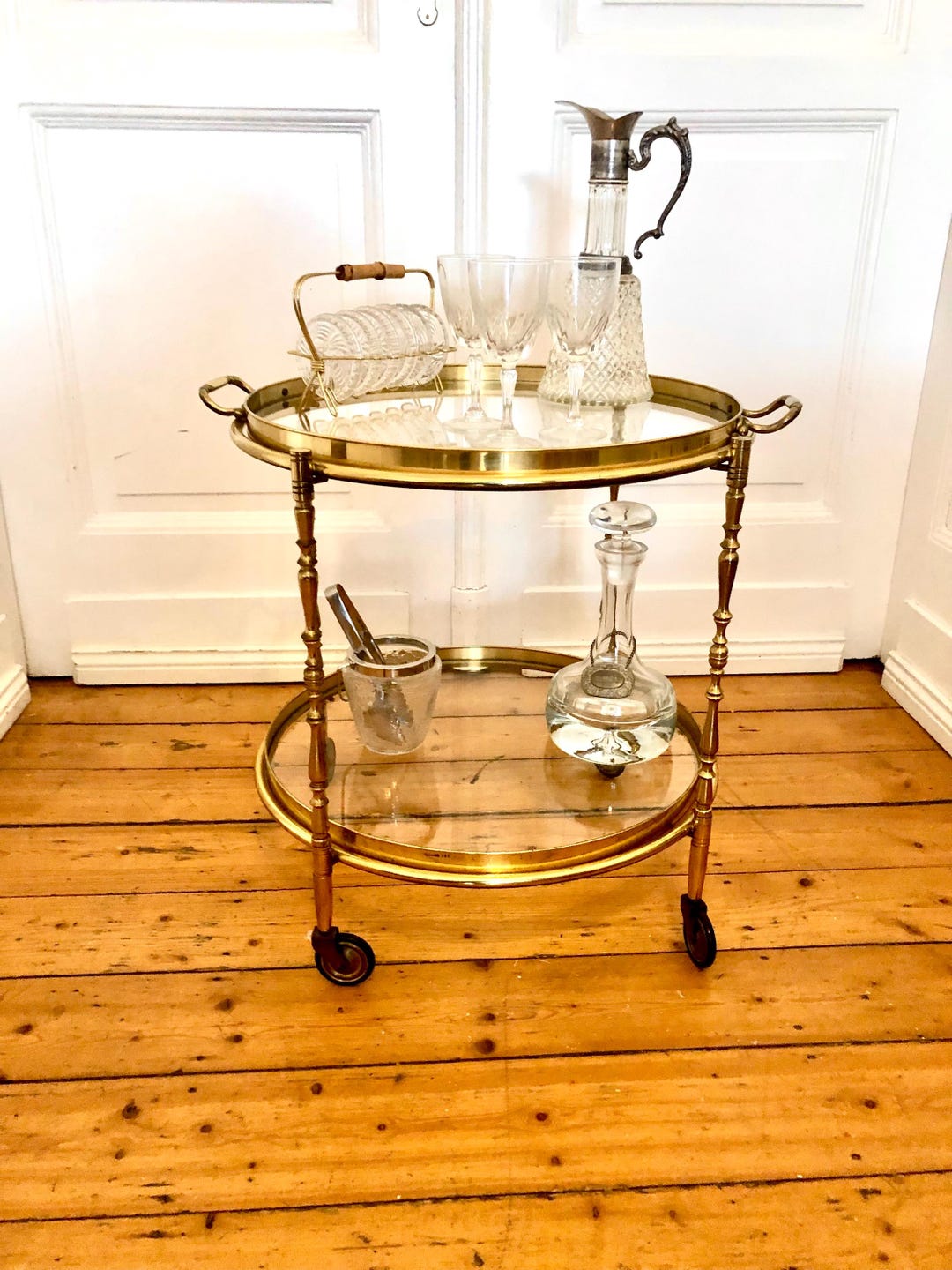 Luxurious Brass BAR CART-TEA CART-SERVING CART in Round Shape With ...