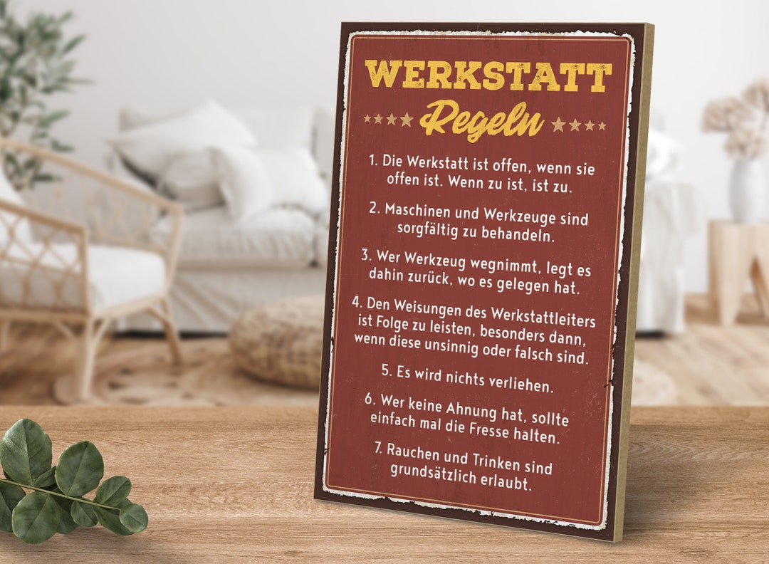 Wooden Sign With Slogan Workshop Rules by ARTFAVES® - Etsy