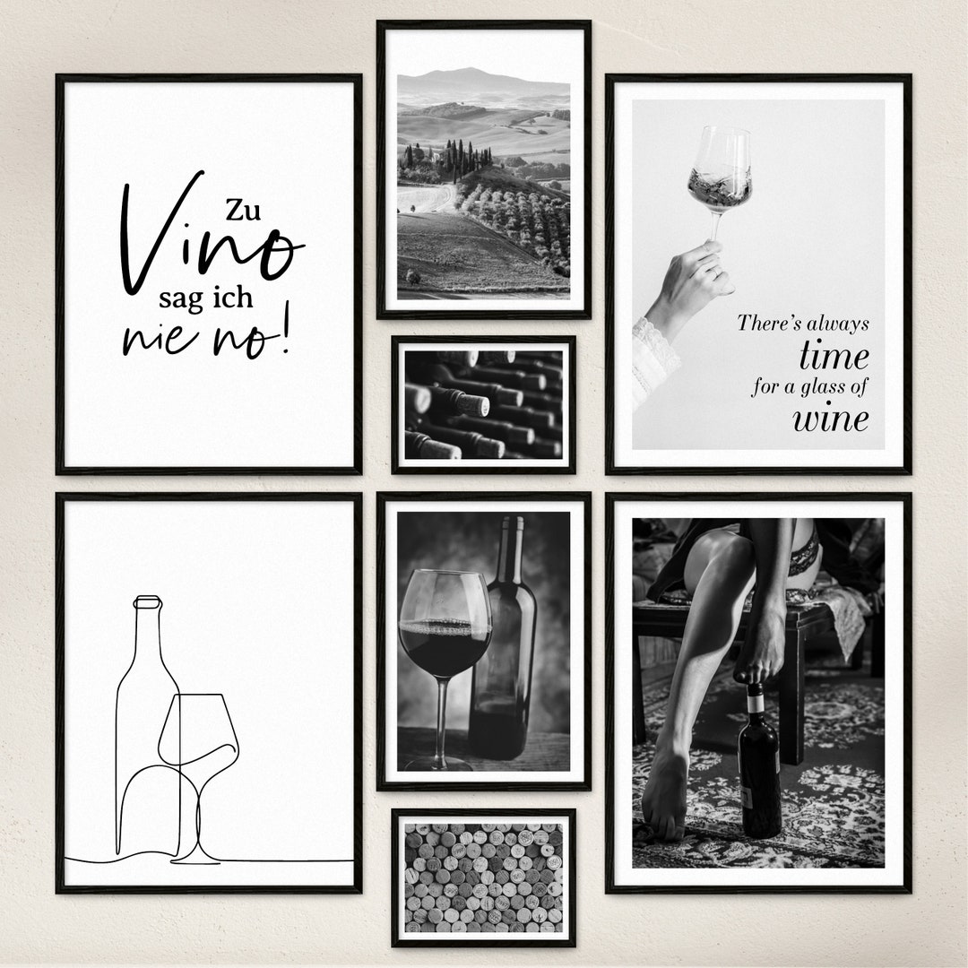 Poster Set WINE TIME / 8 Premium Wall Pictures for Dining Room, Kitchen ...