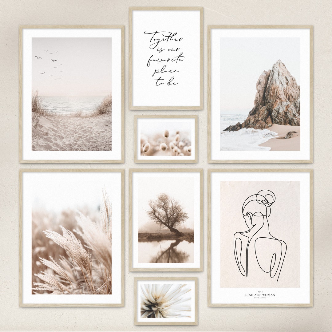Poster Set Beige Harmony / 8 Premium Wall Pictures for Living Room Bedroom / Nature, Beige ...