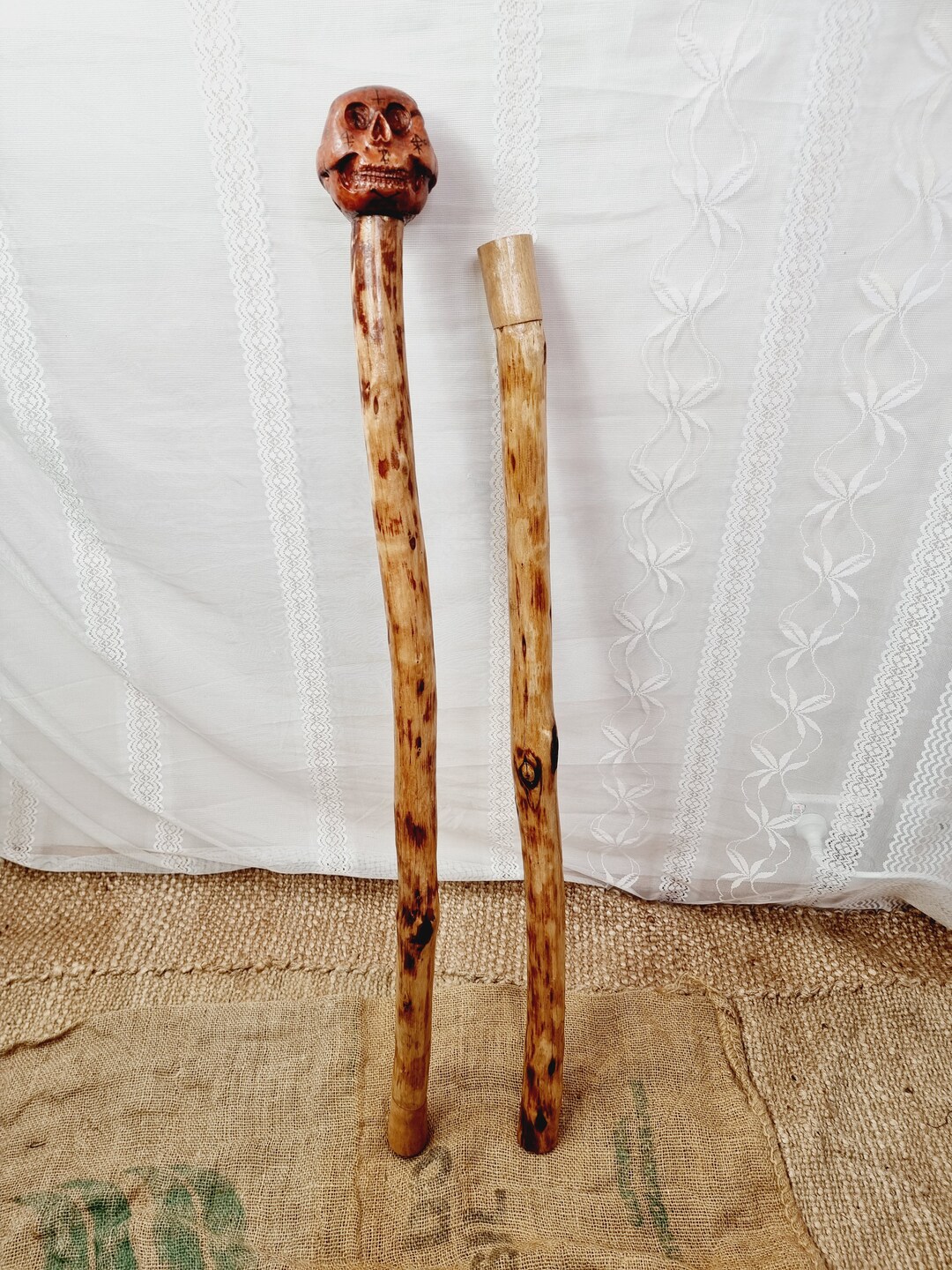 Hand Carved Staff. Skull Topped Wooden Staff. - Etsy