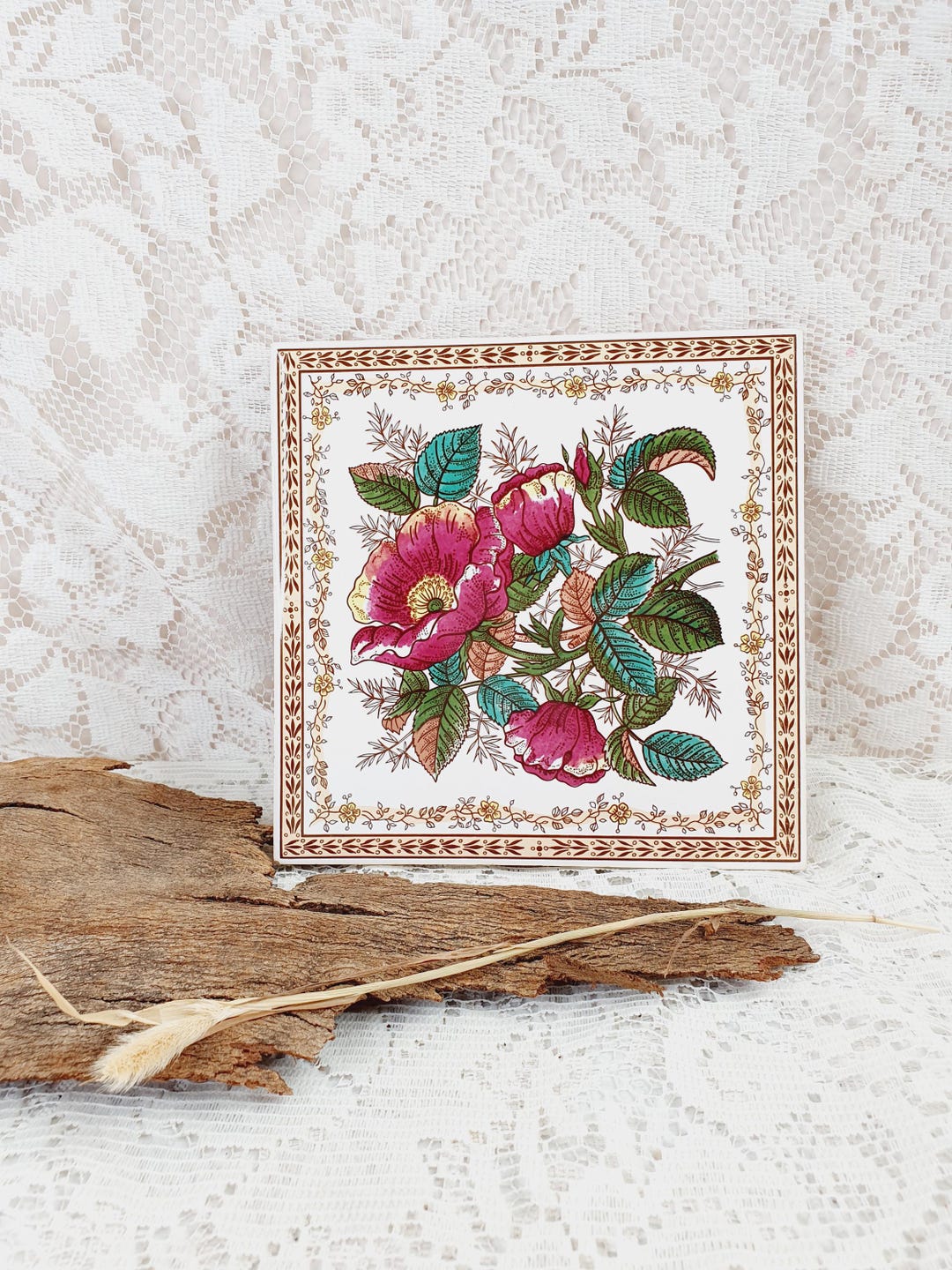 Vintage Ceramic Floral Tile Trivet. Hot Pot Stand. - Etsy